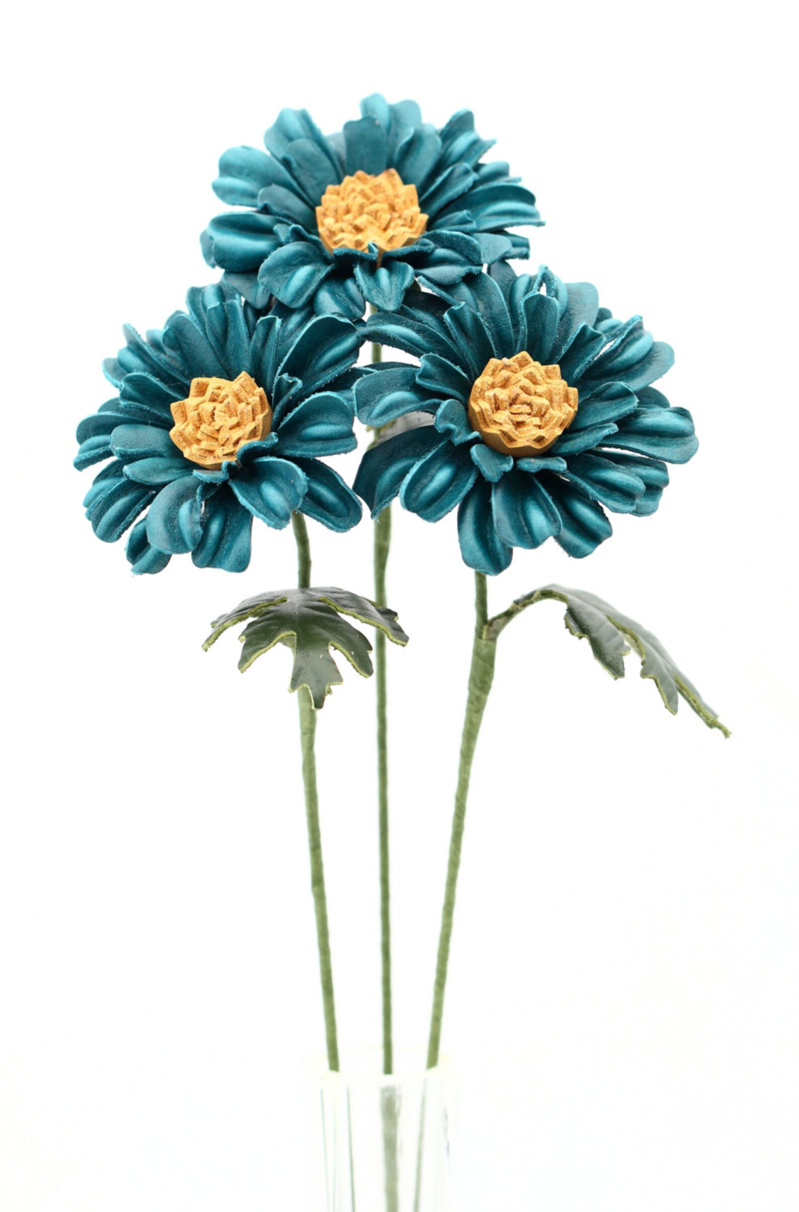Leather Daisy Gerbera Teal Blue Leather Flower Third Wedding ...