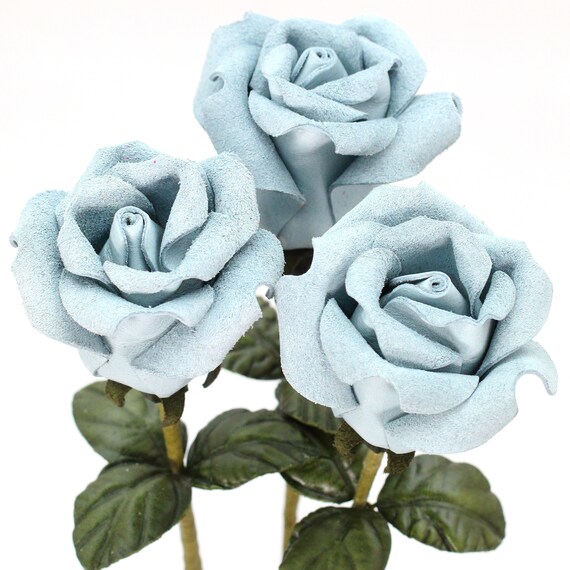 3rd Anniversary Gift Leather Rose Baby Blue Wedding Gift Long | Etsy
