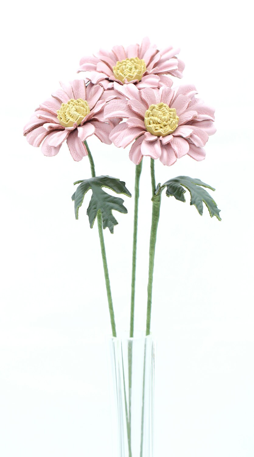 Leather Flower Dasies Pastel Pink Leather Daisy Gerbera Bouquet Third ...
