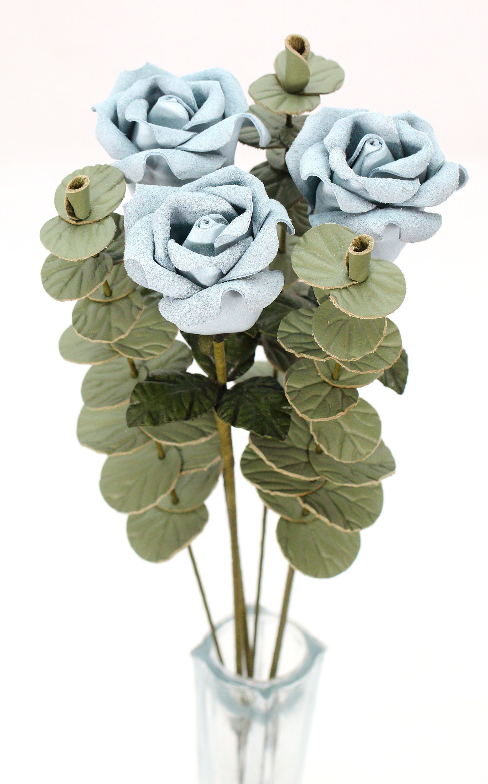 3rd Anniversary Gift Leather Rose Baby Blue Wedding Gift Long | Etsy