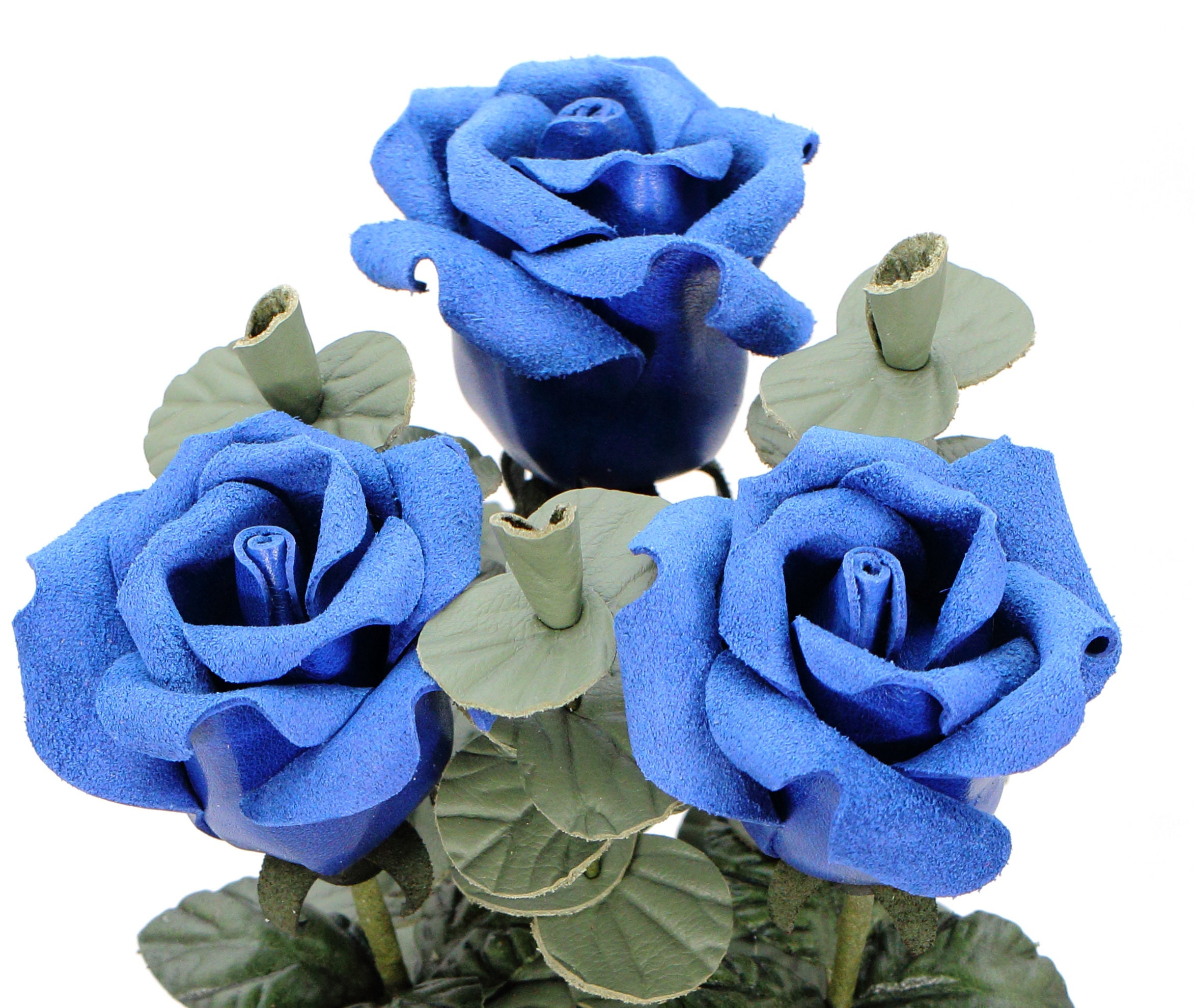 Leather Rose Royal Blue wedding gift Long Stem leather flower | Etsy