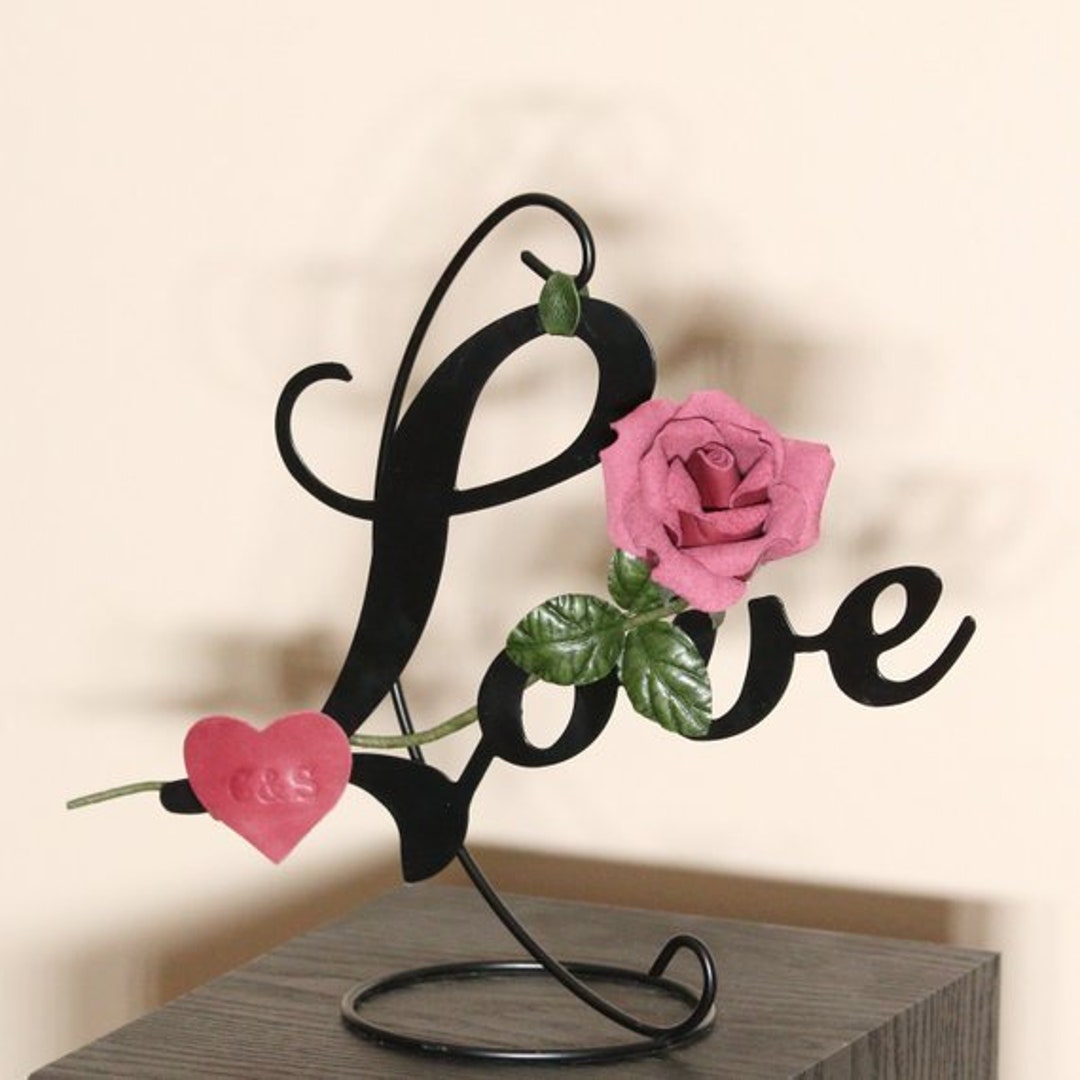 Leather Rose Third 3rd Leather Wedding Anniversary Gift Long Stem Red ...