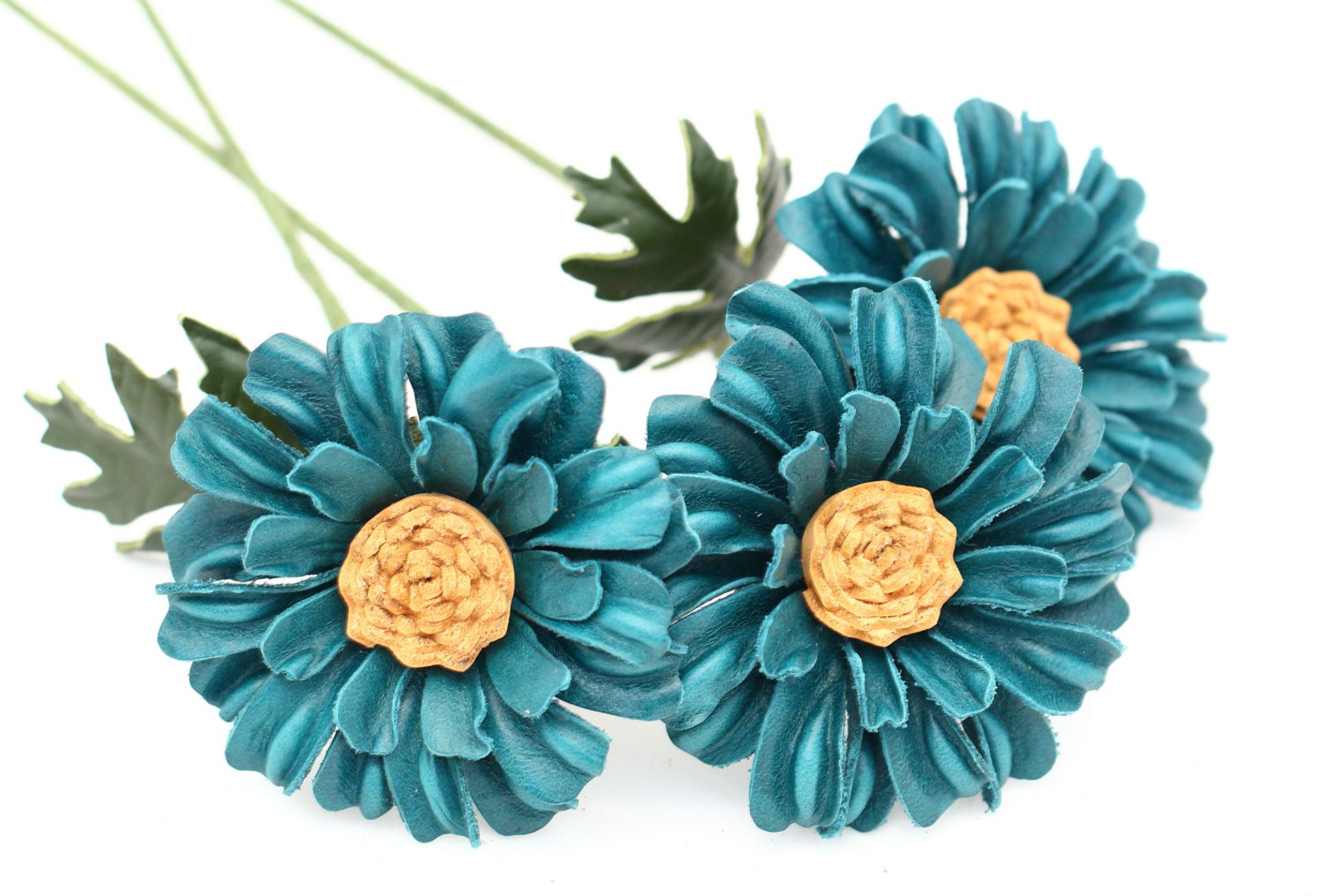 Leather Daisy Gerbera Teal Blue Leather Flower Third Wedding ...