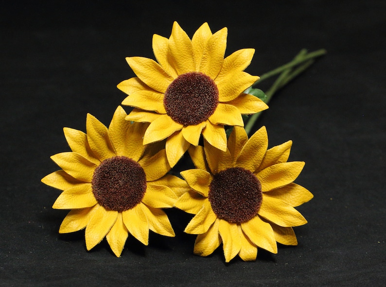 Leather Flower Yellow Leather Sunflower Third Anniversary Long - Etsy