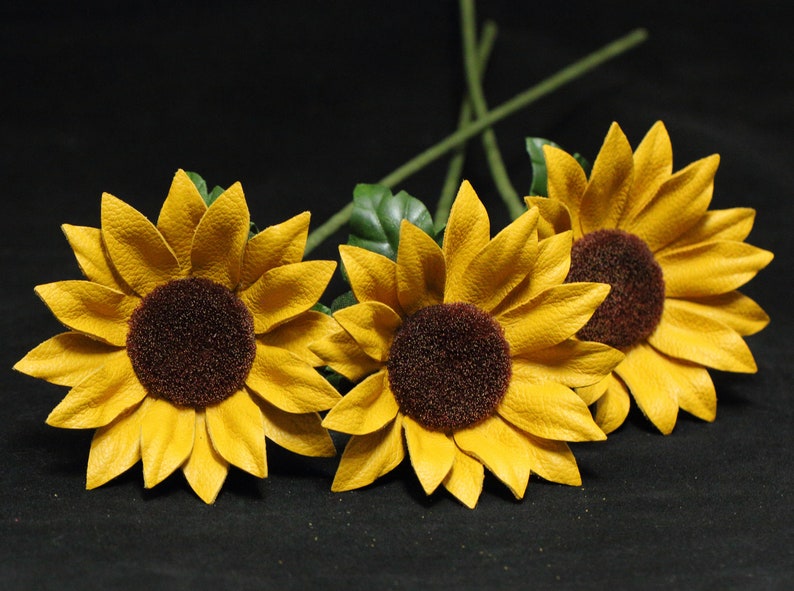 Leather Flower Yellow Leather Sunflower Third Anniversary Long - Etsy