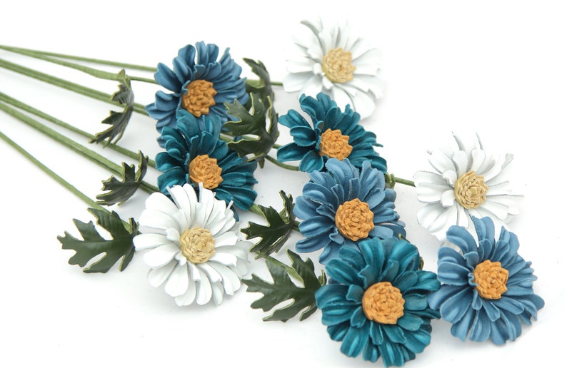 Leather Daisy Gerbera Teal Blue Leather Flower Third Wedding ...
