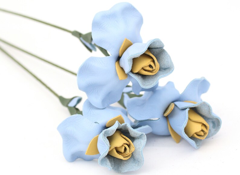 Leather Flower Iris Bouquet Baby Blue Spring Wedding Third | Etsy