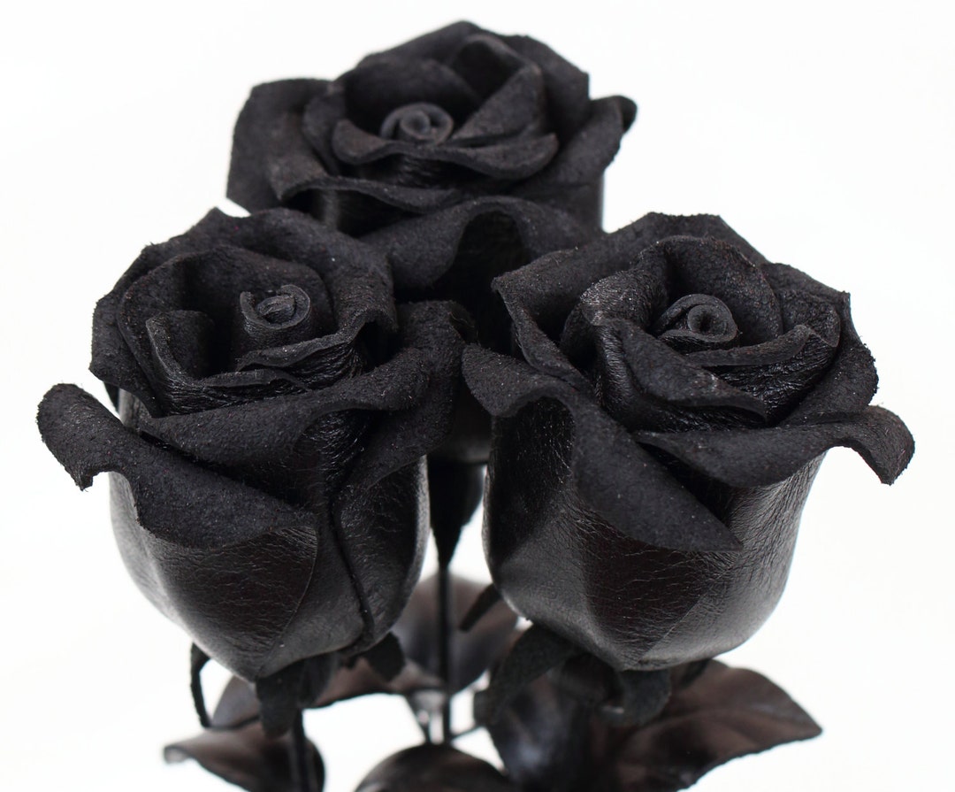 Leather Rose Black Leather Flower Third Anniversary Wedding Gift Long ...
