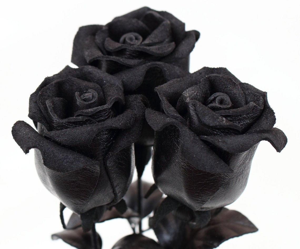 Leather Rose Black Leather Flower Third Anniversary Wedding - Etsy