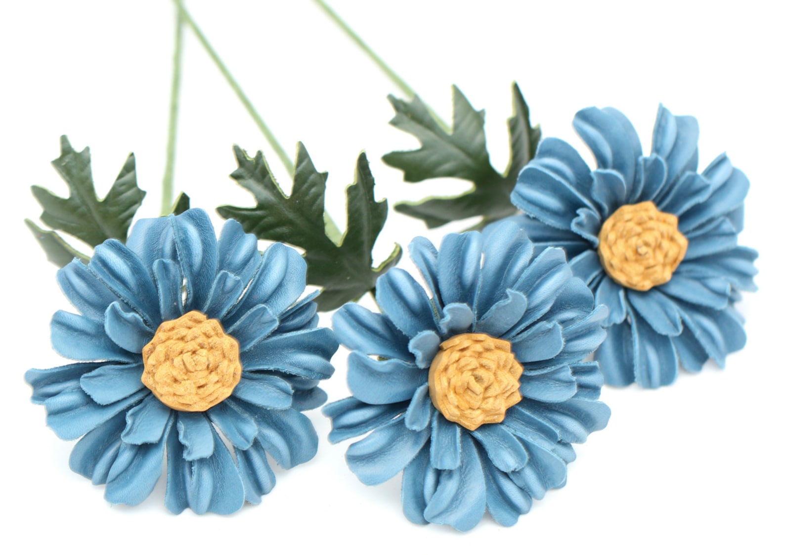 Leather Daisy Gerbera Blue Leather Flower Third Wedding Anniversary ...