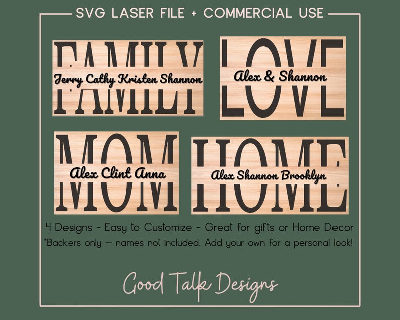 Split Sign SVG Bundle | Engraved Backer Files for Laser | DIY Family ...