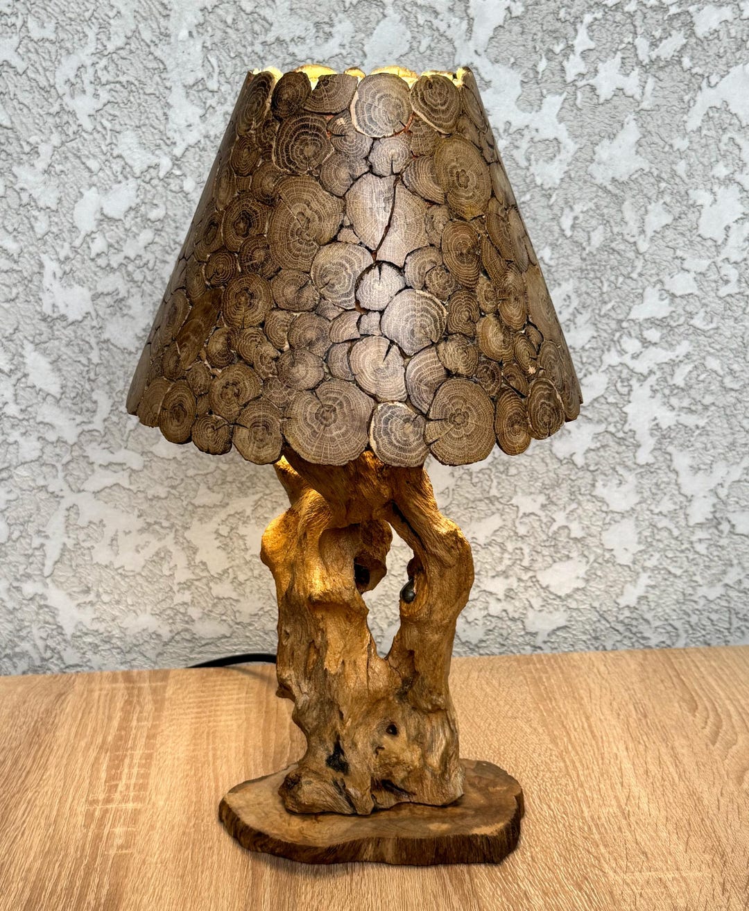 Handmade Wooden Table Lamp , Oak Wood Lamp Shade , Elder Wood Stand ...