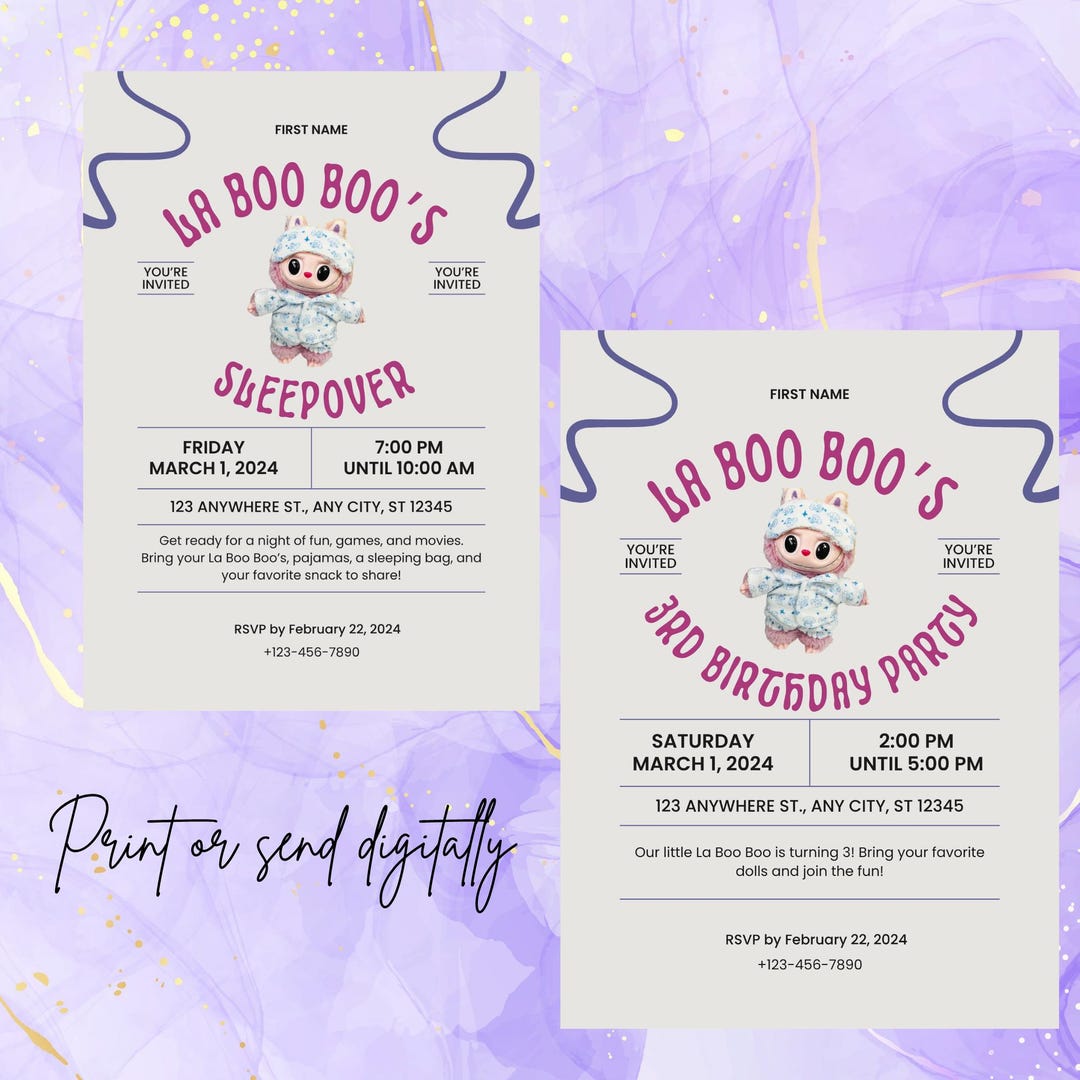 La Boo Boo Doll Birthday Invitation | Editable 3rd Birthday Party ...