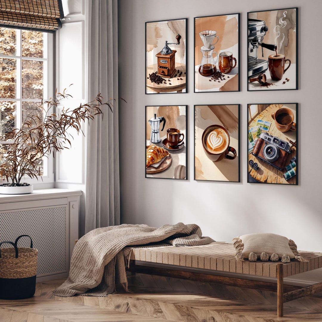Coffee Wall Art Set of 6 | Rustic Café Prints for Kitchen & Coffee Bar ...