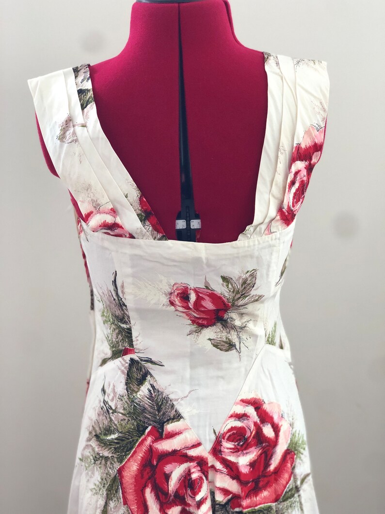 1950s Red and Pink Rose Print Dress XS / Fifties Rose Print - Etsy