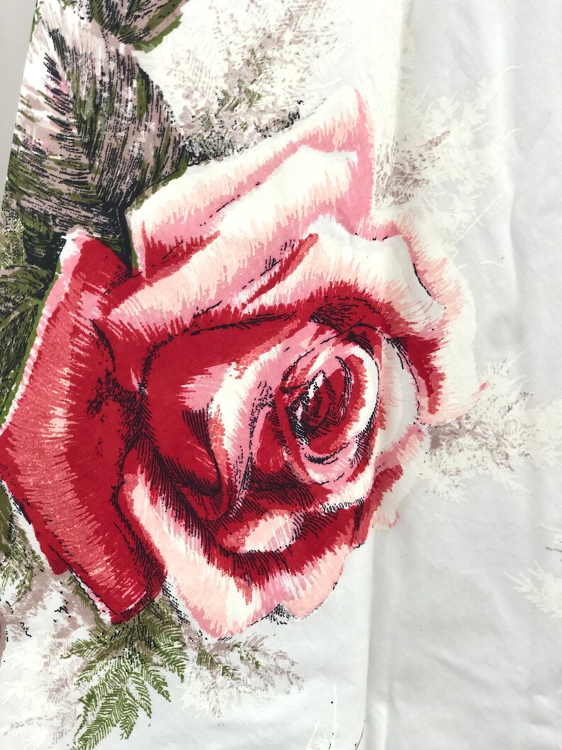 1950s Red and Pink Rose Print Dress XS / Fifties Rose Print - Etsy