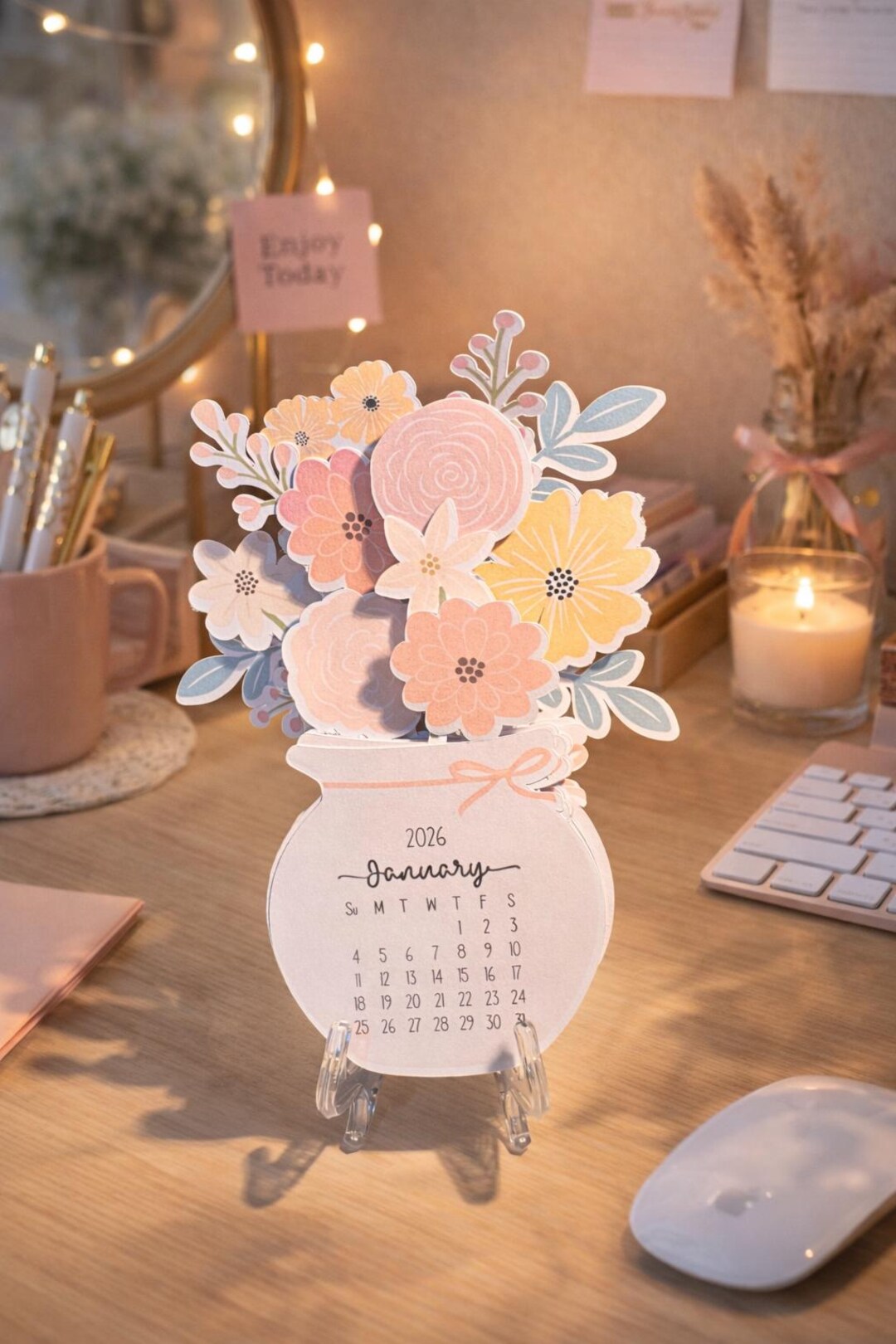 2026 Floral Vase Desk Calendar | Die-cut Cottagecore Decor - Etsy
