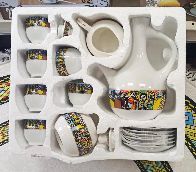 Ethiopian Coffee Set- Jebena, Sini Cups & Saucers - Etsy