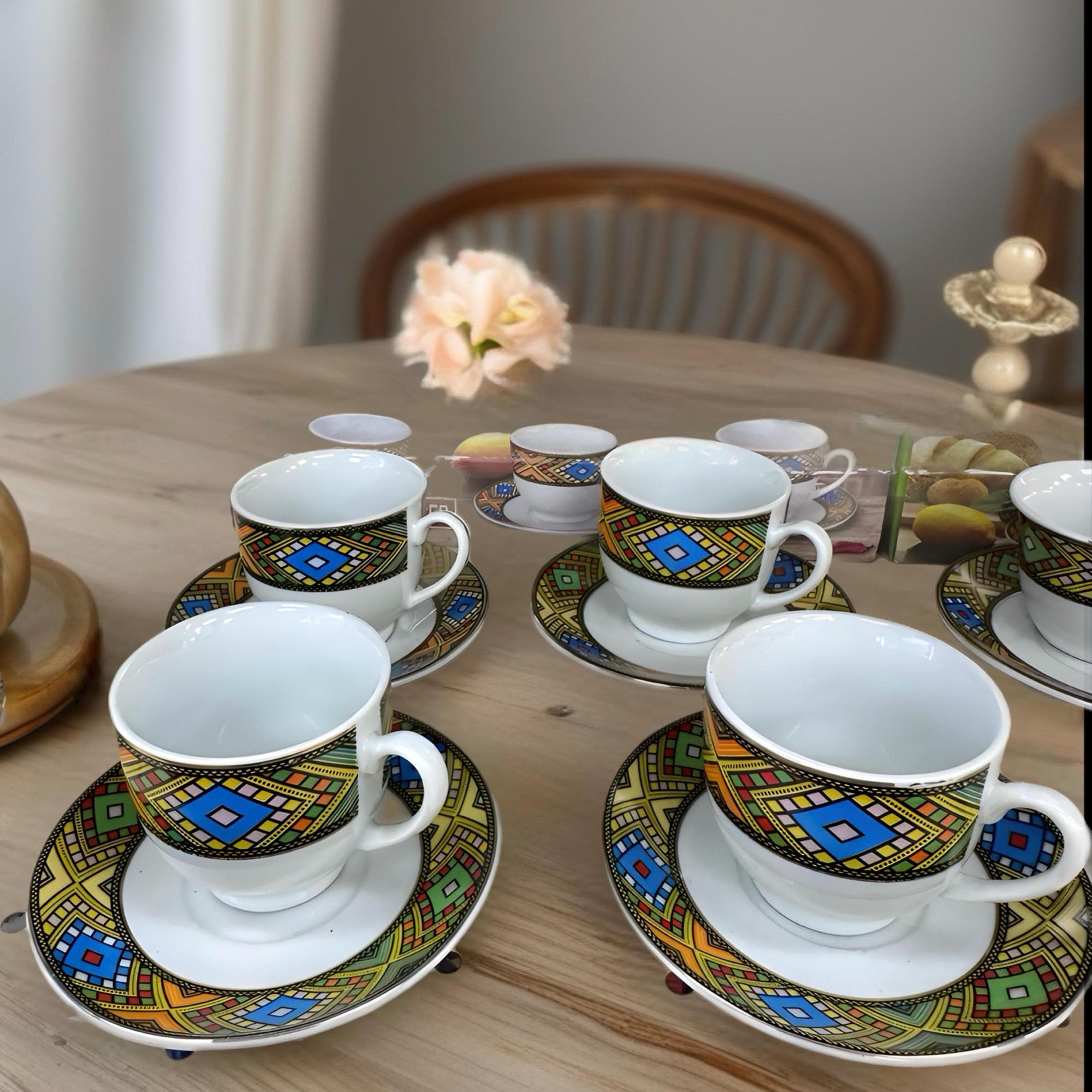 Ethiopian Coffee Cup Set: Traditional Sini Cups & Saucers (12 Pcs) - Etsy