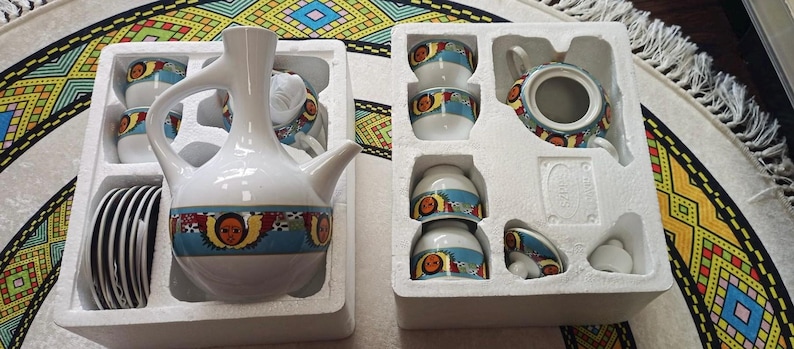 Ethiopian Coffee Set- Jebena, Sini Cups & Saucers - Etsy