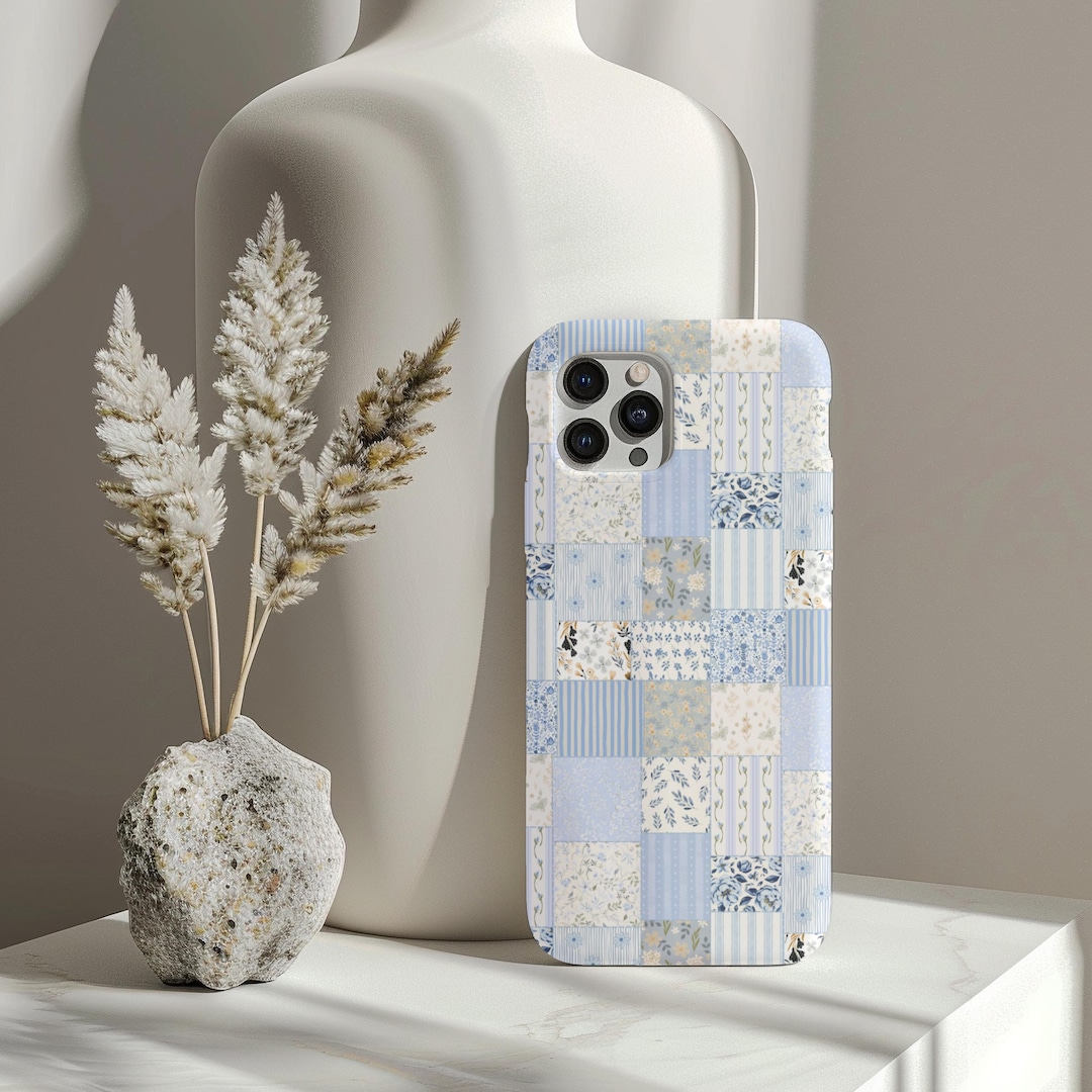 Blue Patchwork Quilt Phone Case | Cute Aesthetic Case | Patchwork - Etsy