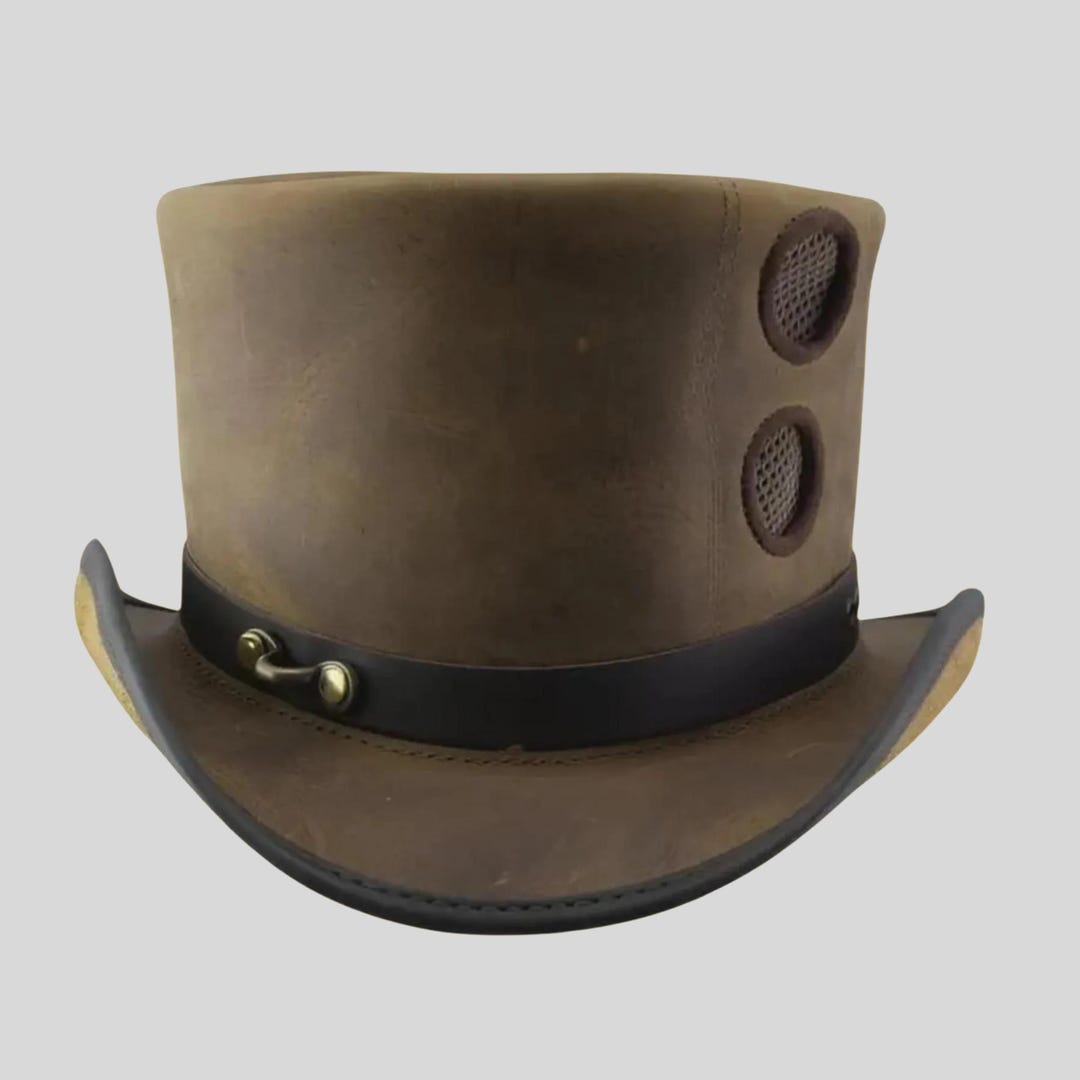 Handmade Distress Brown Leather Top Hat Band With Hook Style Gothic Hat ...
