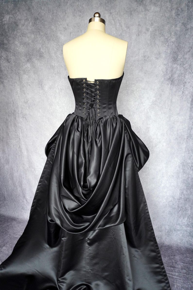 Goth Black Wedding Dress Corset W/ Basque Waist and Detachable Train ...