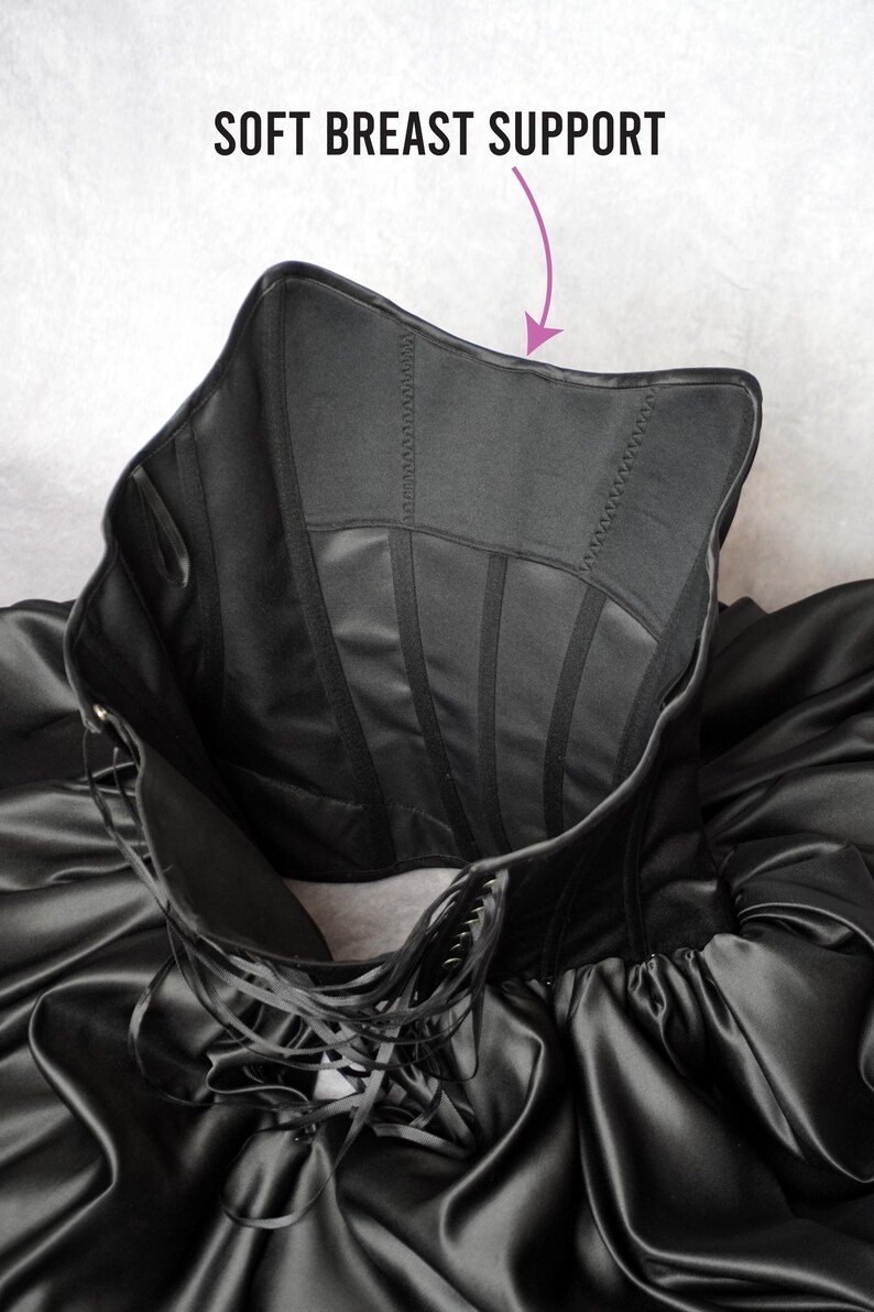 Goth Black Wedding Dress Corset W/ Basque Waist and Detachable Train ...