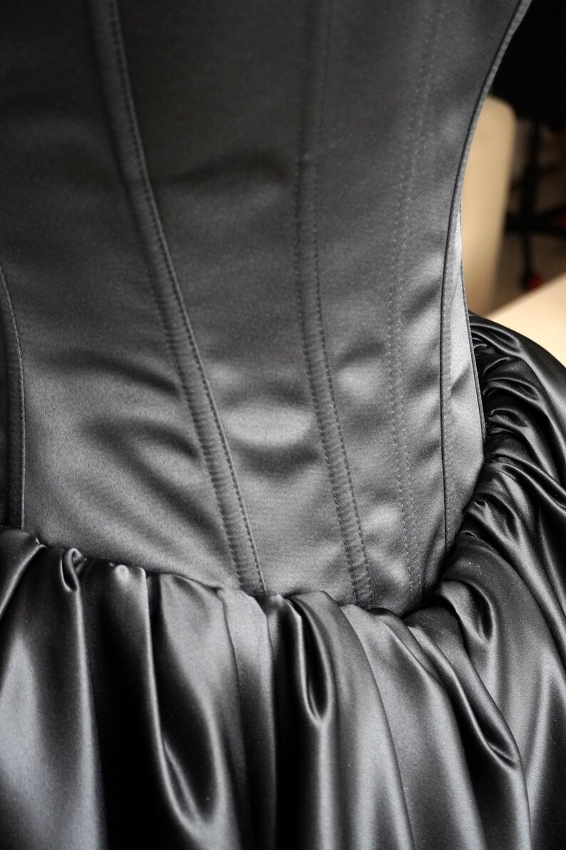 Goth Black Wedding Dress Corset W/ Basque Waist and Detachable Train ...