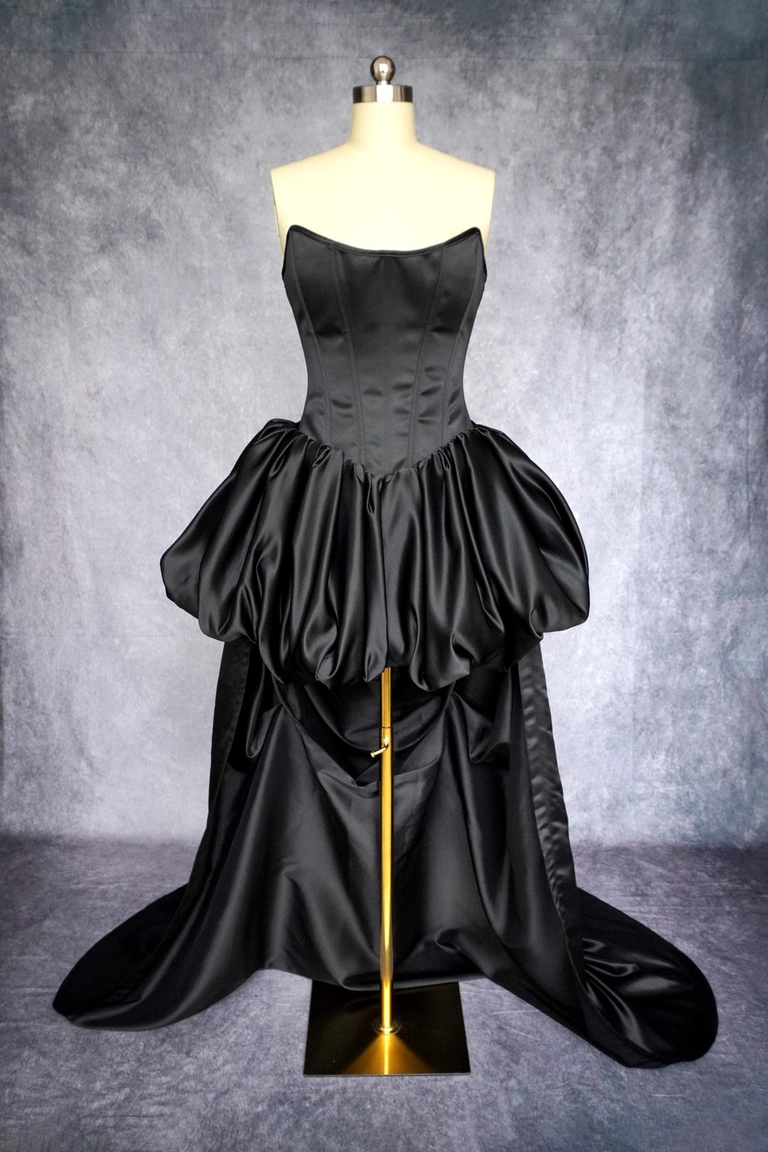 Goth Black Wedding Dress Corset W/ Basque Waist and Detachable Train ...