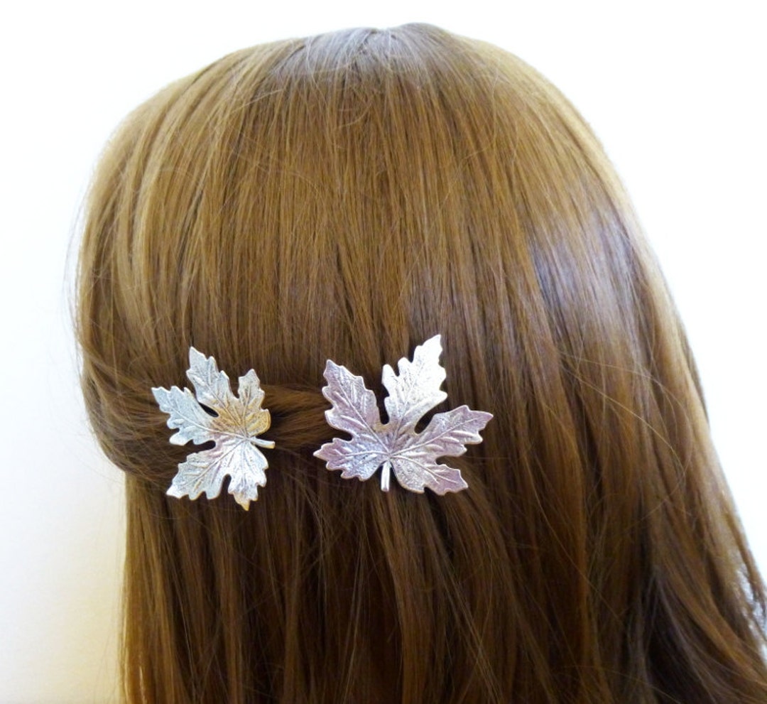 Silver Maple Leaf Hair Clips Leaf Barrettes Leaf Accessory - Etsy