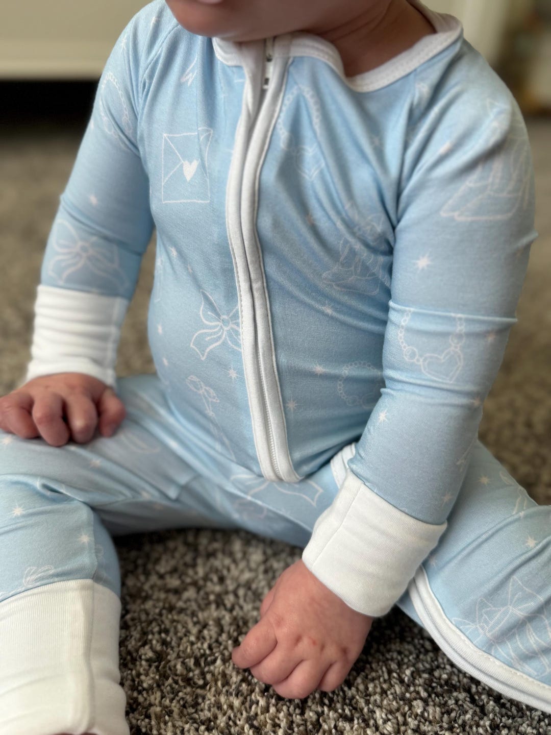 Blue Bamboo Baby Pajamas, Bow Print Convertible Footie Sleeper, Girls ...