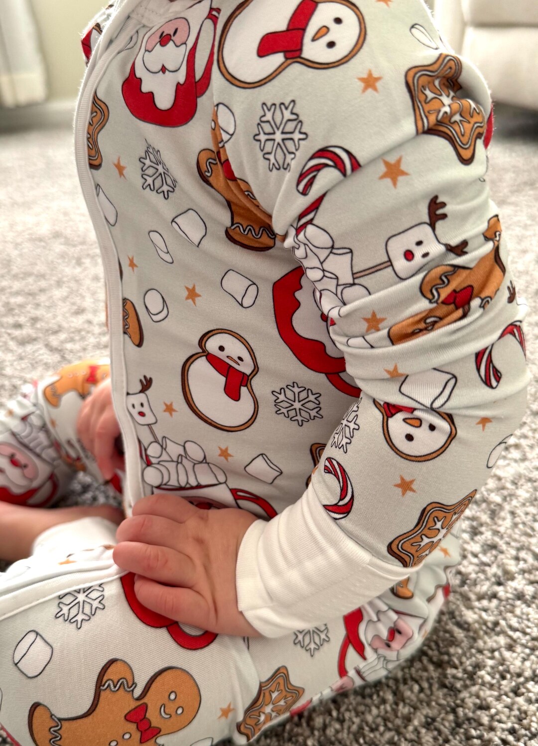 Blue Bamboo Baby Pajamas, Santa and Christmas Print Convertible Footie ...