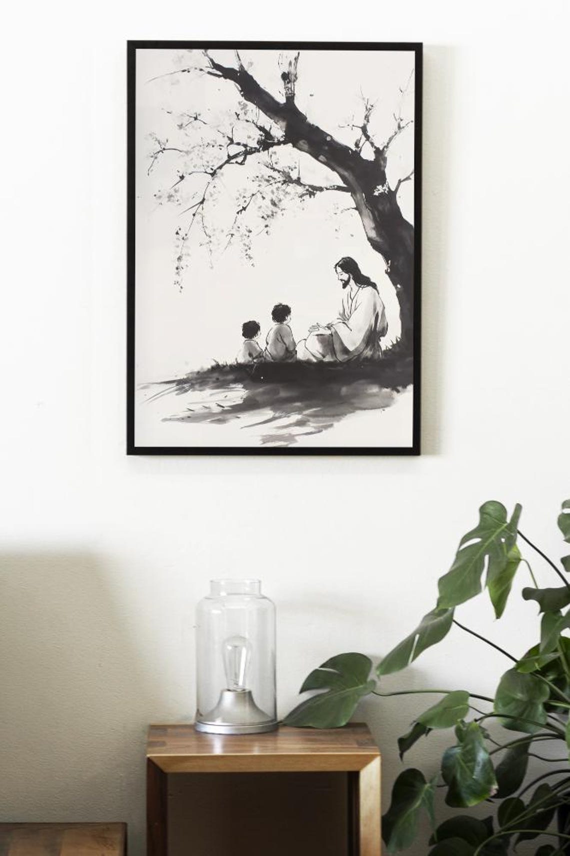 Jesus With Children Japanese Ink Digital Art - Asian Style Christian ...