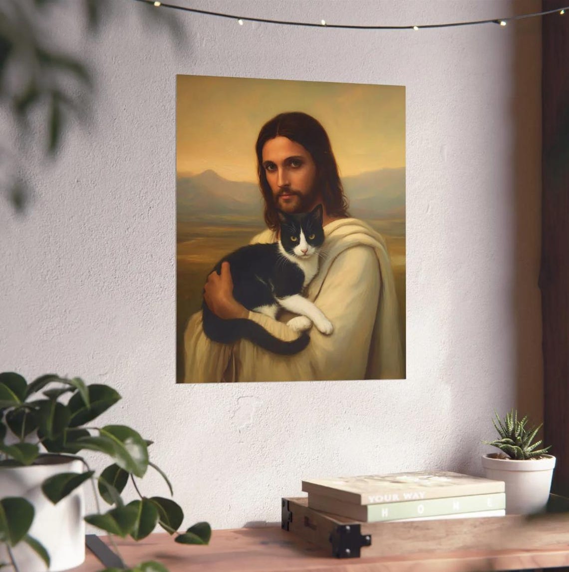 Jesus Holding a Cat, Jesus Art Print, Jesus Holding Cat, Christian Wall ...