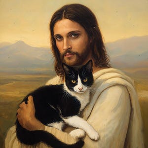 Jesus Holding a Cat, Jesus Art Print, Jesus Holding Cat, Christian Wall ...