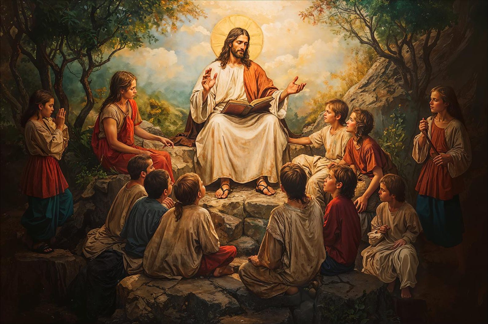 Jesus Teaching Children Digital Art - Christian Wall Decor - Religious ...