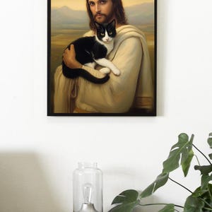 Jesus Holding a Cat, Jesus Art Print, Jesus Holding Cat, Christian Wall ...