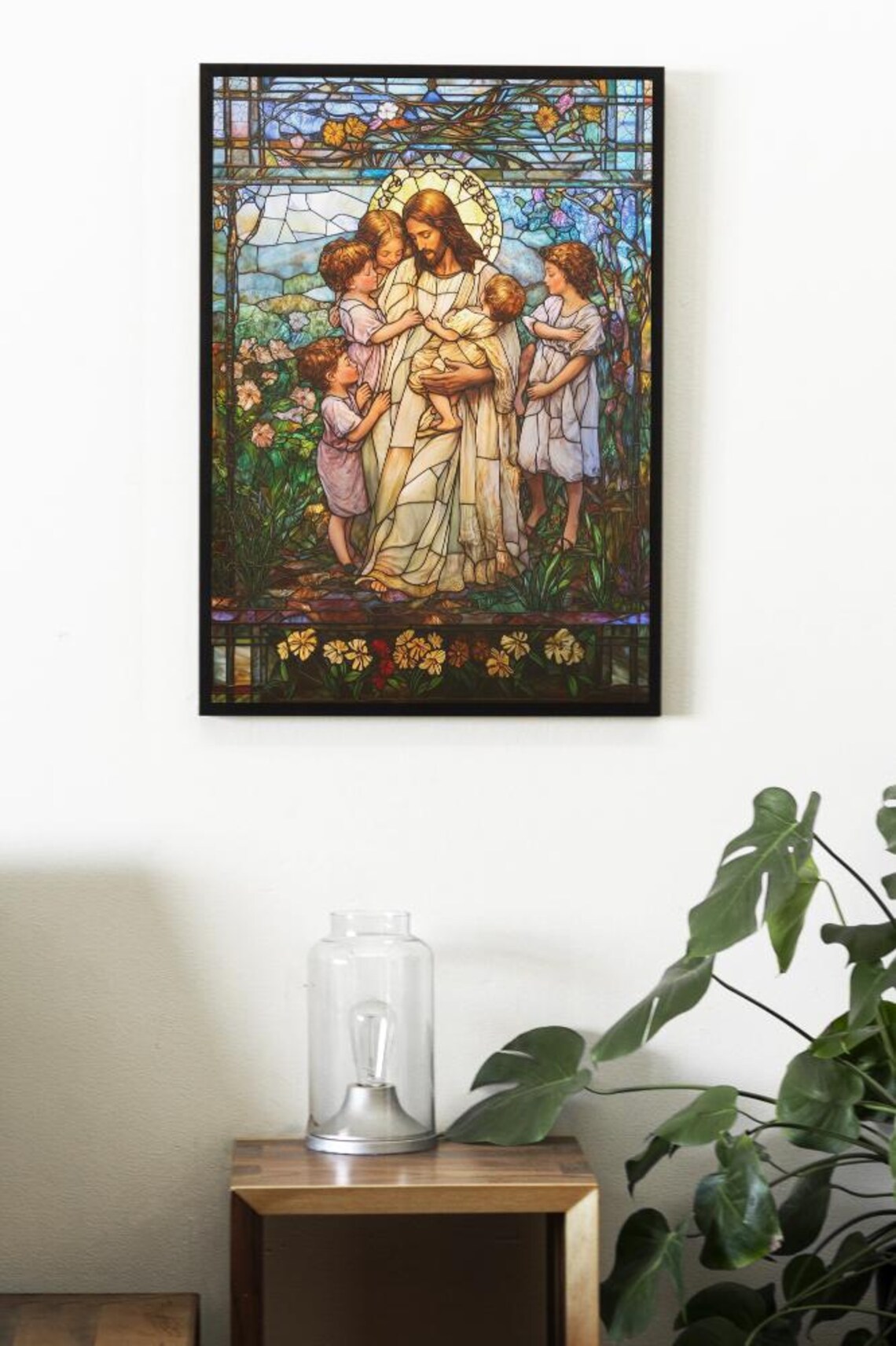 Jesus and the Children Stained Glass Digital Art - Religious Wall Decor ...