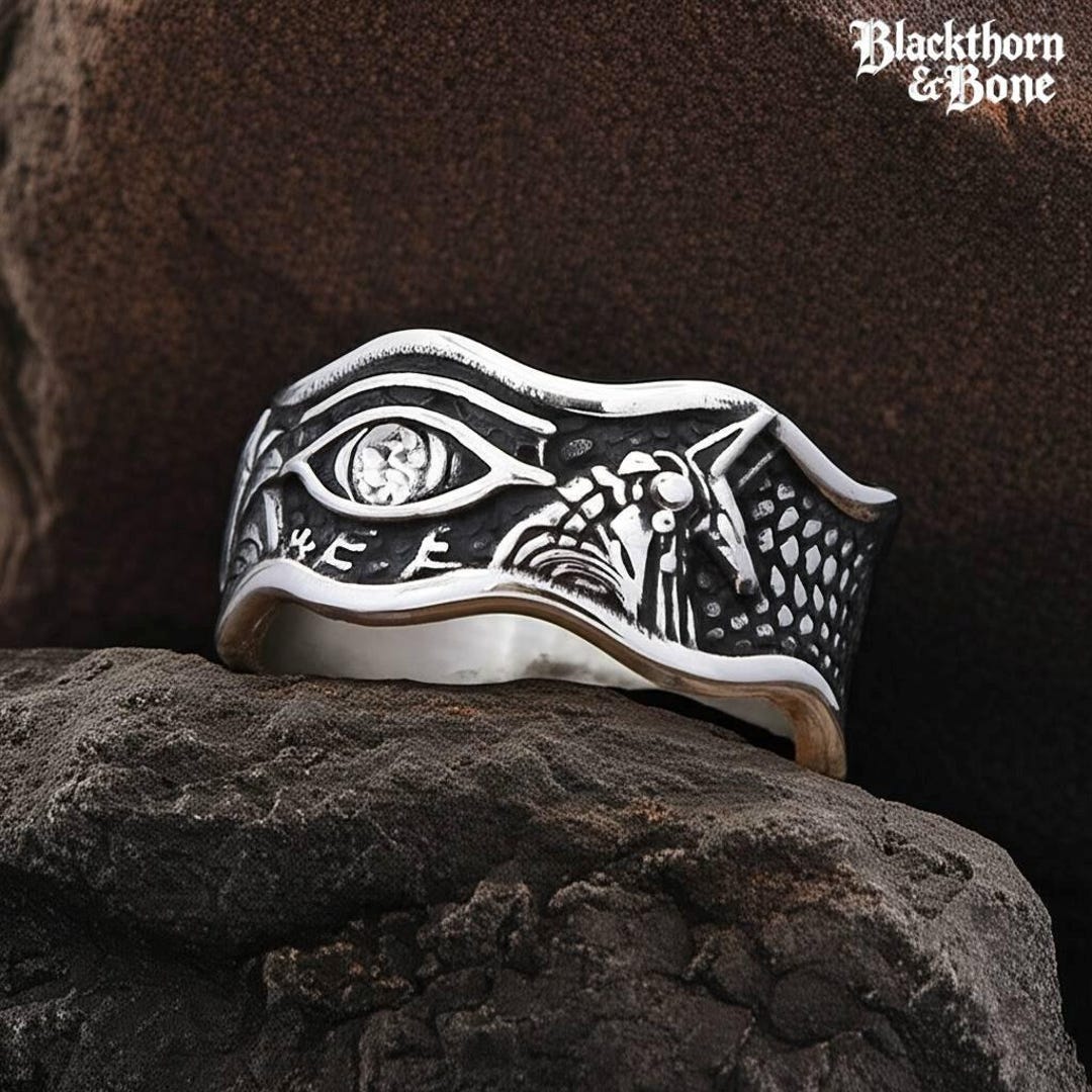 Gothic Demon Eye Ring White Zircon Stainless Steel Devil Serpent Band ...