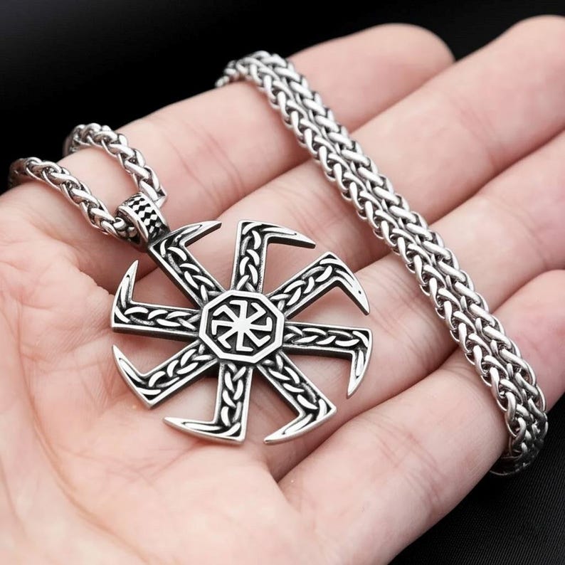 Slavic Kolovrat Symbol Necklace, Pagan Sun Wheel Amulet, Viking ...