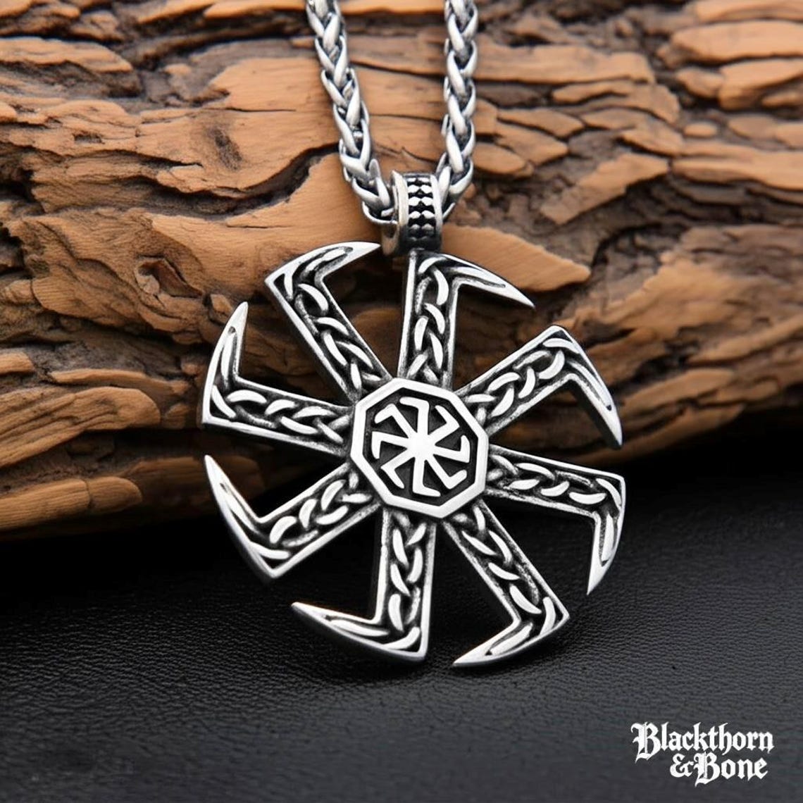 Slavic Kolovrat Symbol Necklace, Pagan Sun Wheel Amulet, Viking ...