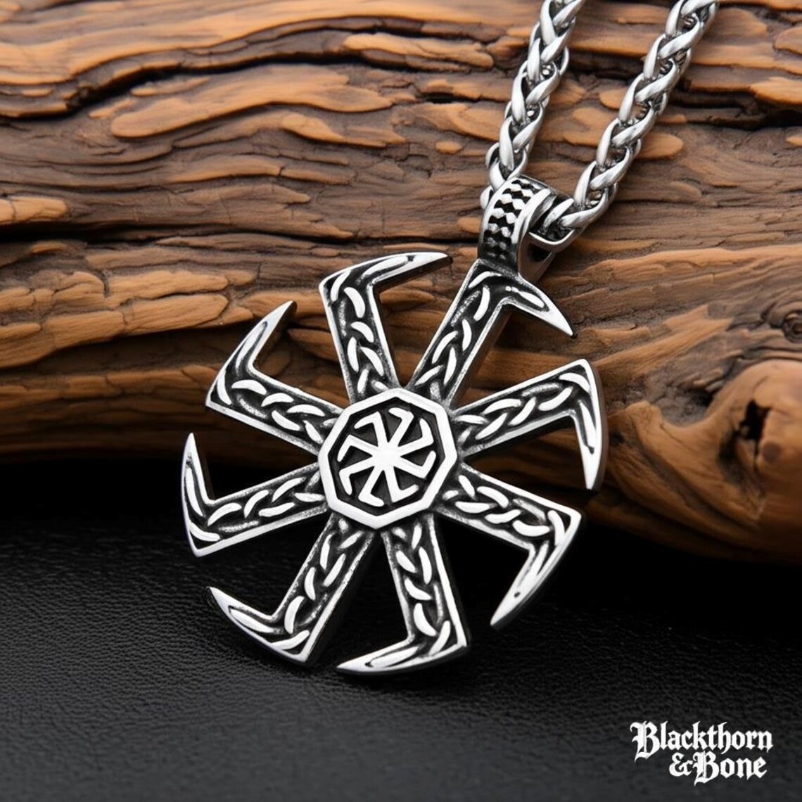 Slavic Kolovrat Symbol Necklace, Pagan Sun Wheel Amulet, Viking ...