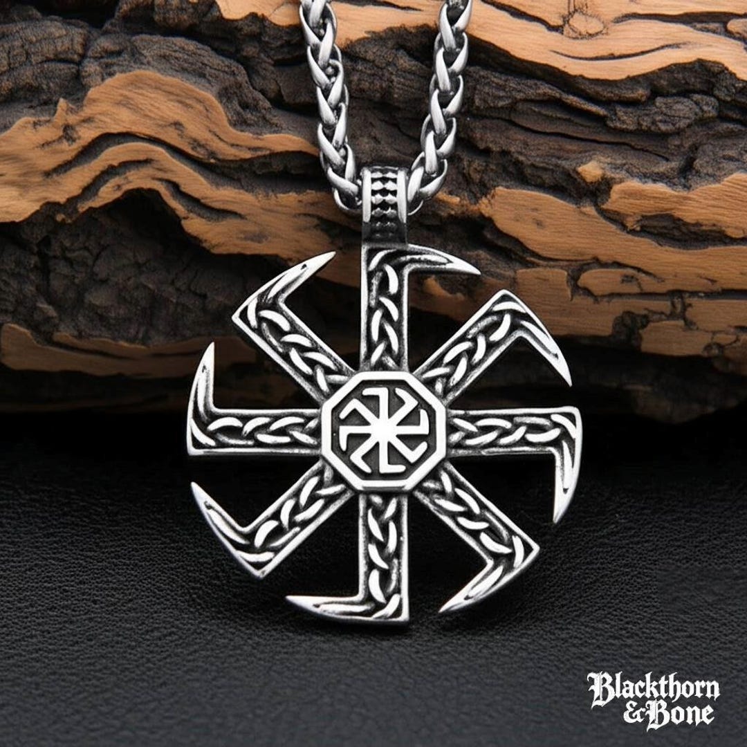 Slavic Kolovrat Symbol Necklace, Pagan Sun Wheel Amulet, Viking ...