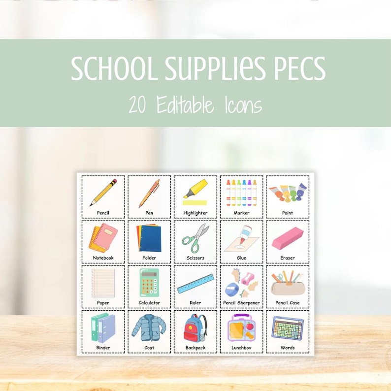 School Supplies PECS Cards — Editable AAC Visuals, Autism Nonverbal ...