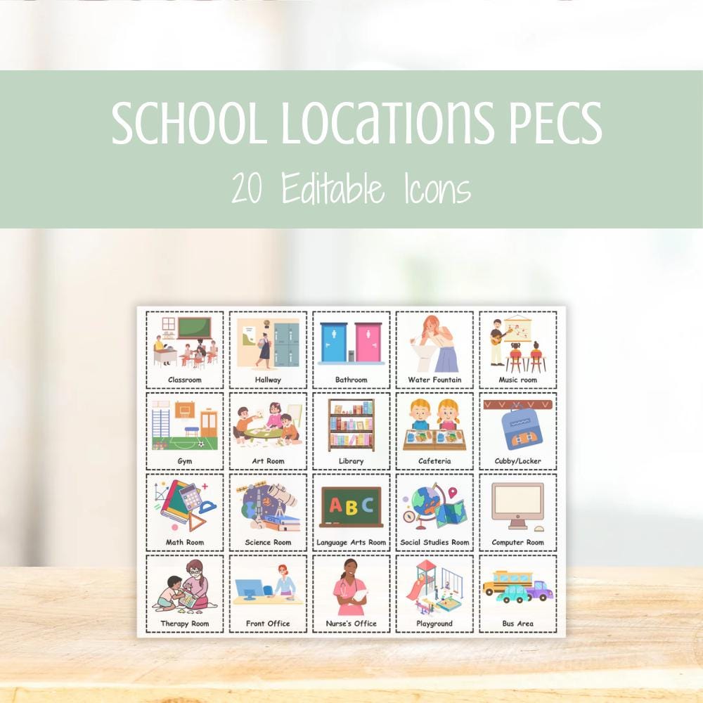 School Locations PECS Cards — Editable AAC Visuals, Autism Nonverbal ...