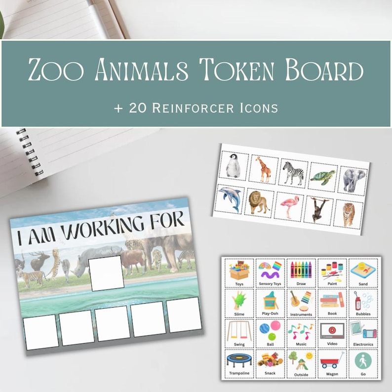 Editable Zoo Animals Token Board + Reinforcer PECS Icons | Token Chart ...