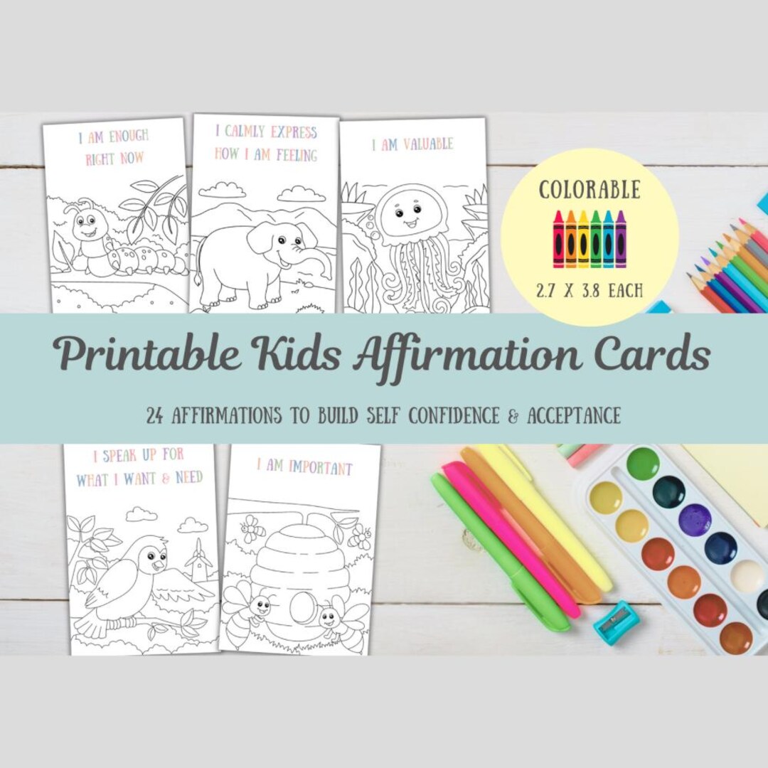 Printable and Colorable Animal Themed Positive Kids Affirmation Cards ...