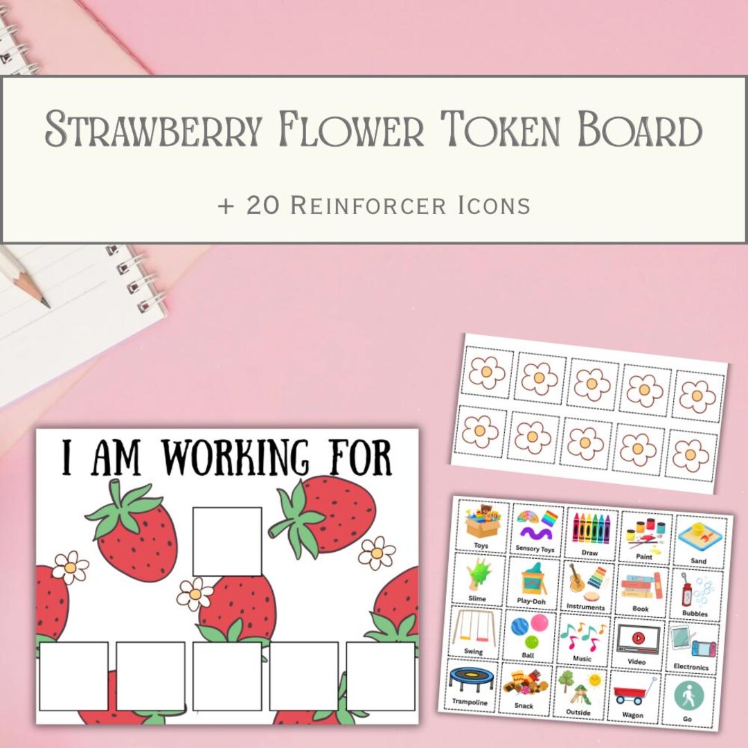 Editable Strawberry Flower Token Board + Reinforcer PECS Icons | Token ...