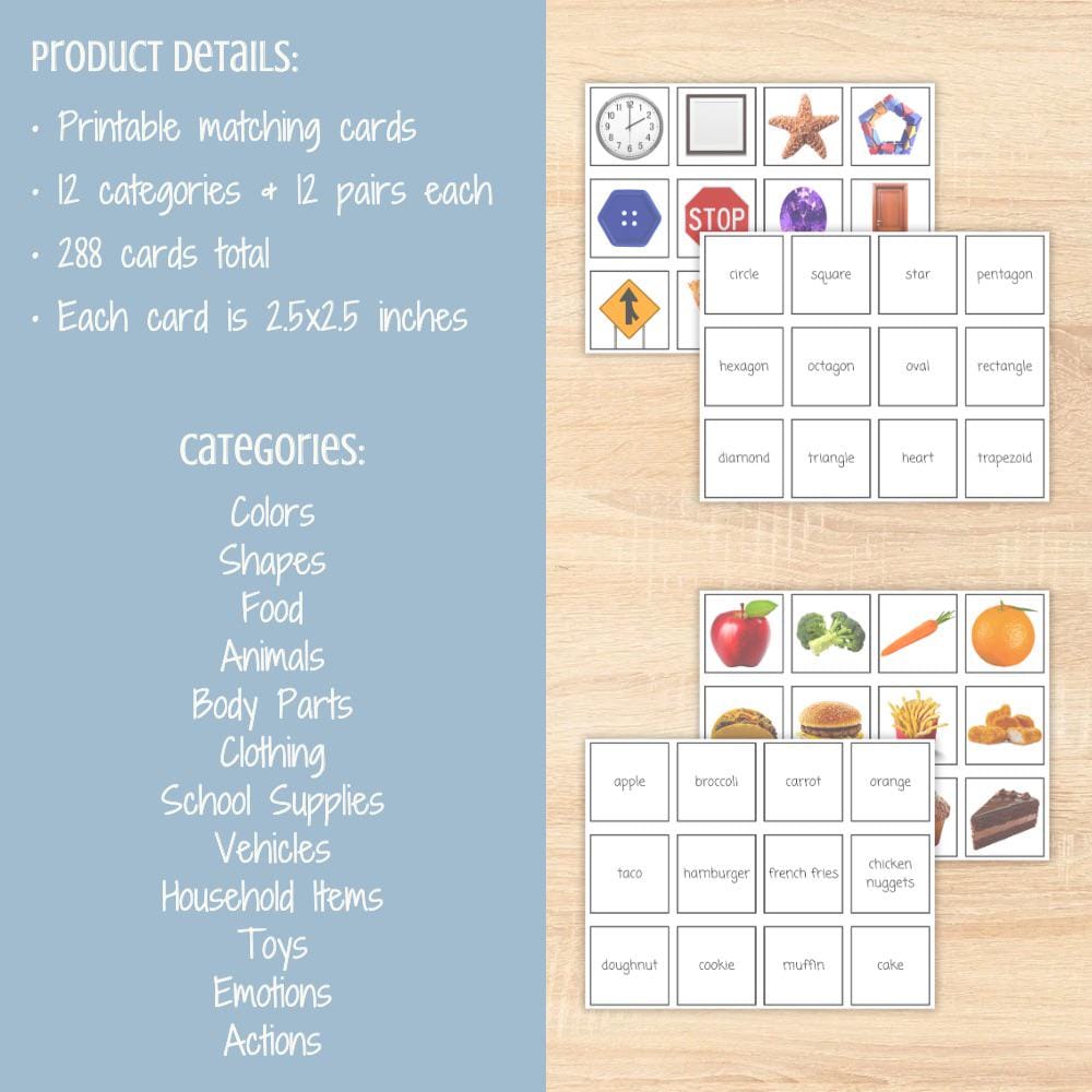 Word to Picture Matching Cards — Real Photos for DTT Programs, ABA ...